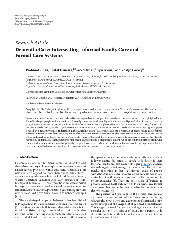 (PDF) Dementia Care: Intersecting Informal Family Care and Formal Care ...