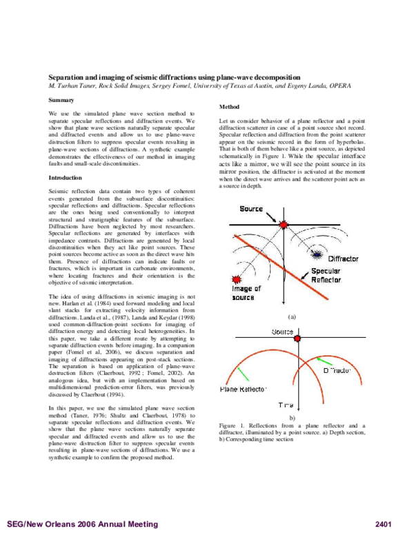 Pdf Separation And Imaging Of Seismic Diffractions Using Migrated Dip Angle Gathers