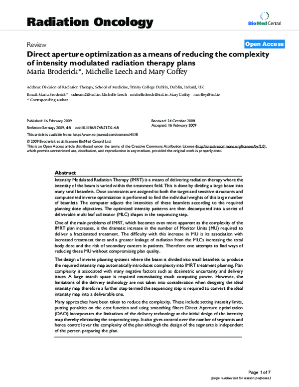 (PDF) Direct aperture optimization as a means of reducing the ...