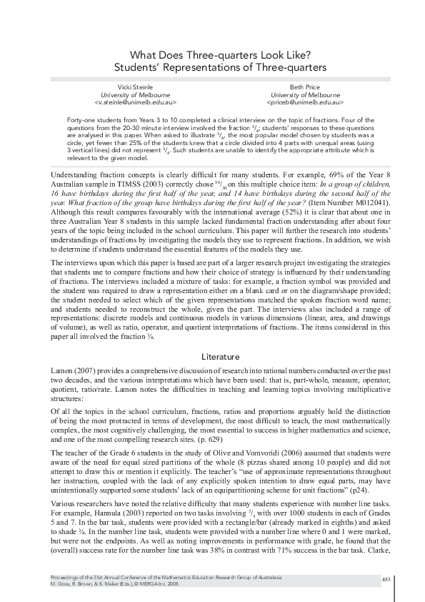(PDF) What Does Three-quarters Look Like? Students' Representations of ...