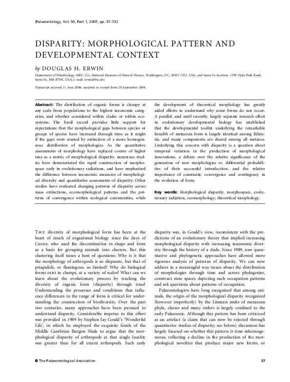 (PDF) DISPARITY: MORPHOLOGICAL PATTERN AND DEVELOPMENTAL CONTEXT