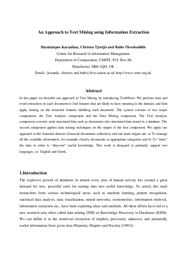 (PDF) TextMiner: Text Mining via Information Extraction