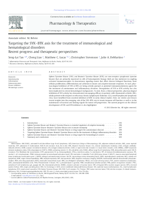 (PDF) Targeting the SYK–BTK axis for the treatment of immunological and ...