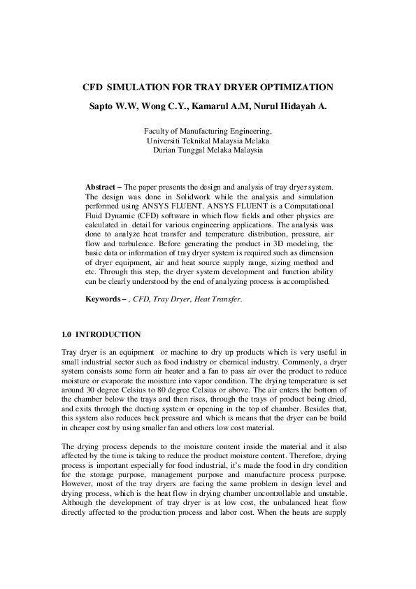 (PDF) CFD SIMULATION FOR TRAY DRYER OPTIMIZATION