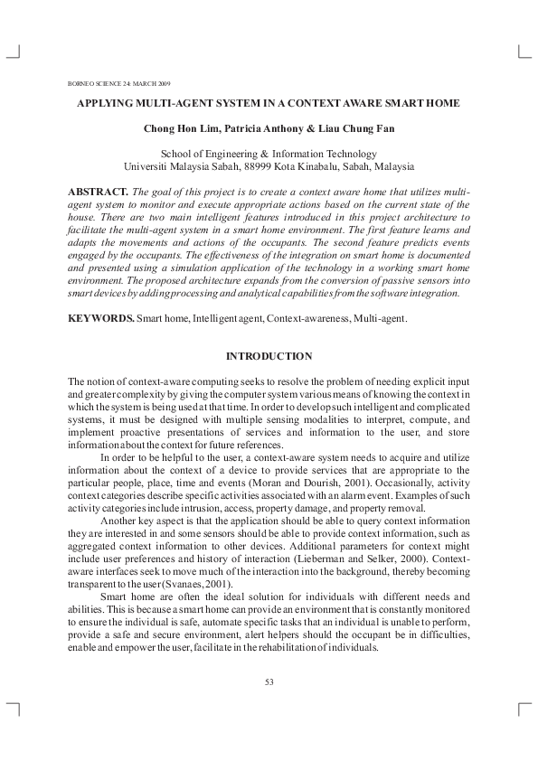 (PDF) Applying Multi-agent System in a Context Aware Smart Home