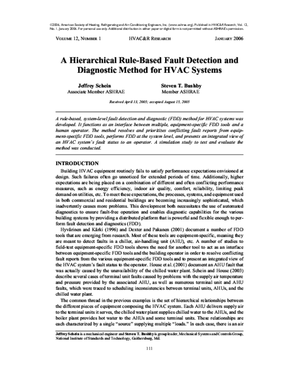 Pdf A Hierarchical Rule Based Fault Detection And Diagnostic Method