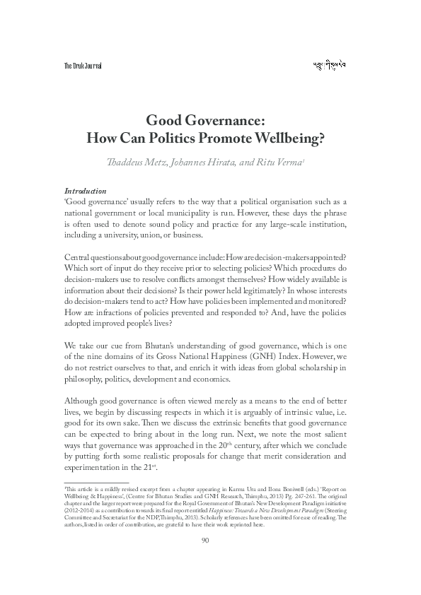 (PDF) Good Governance: How can Politics Promote Well-being?