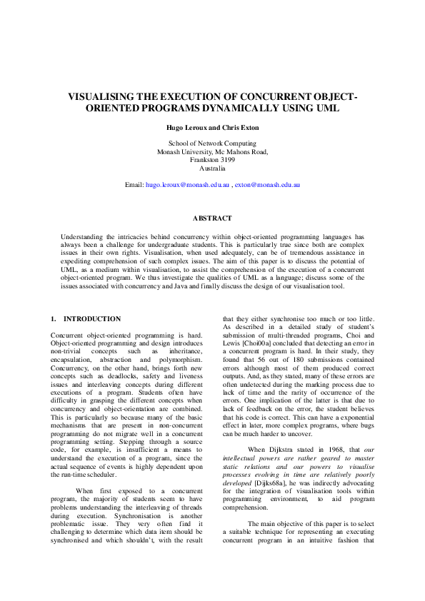 Pdf Visualising The Execution Of Concurrent Object Oriented Programs 0416
