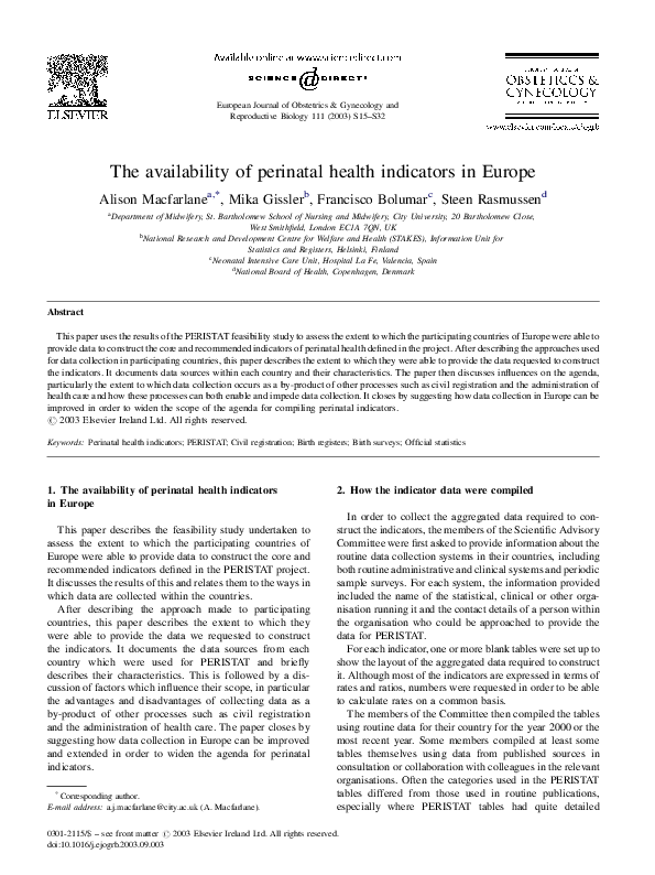 (PDF) The availability of perinatal health indicators in Europe