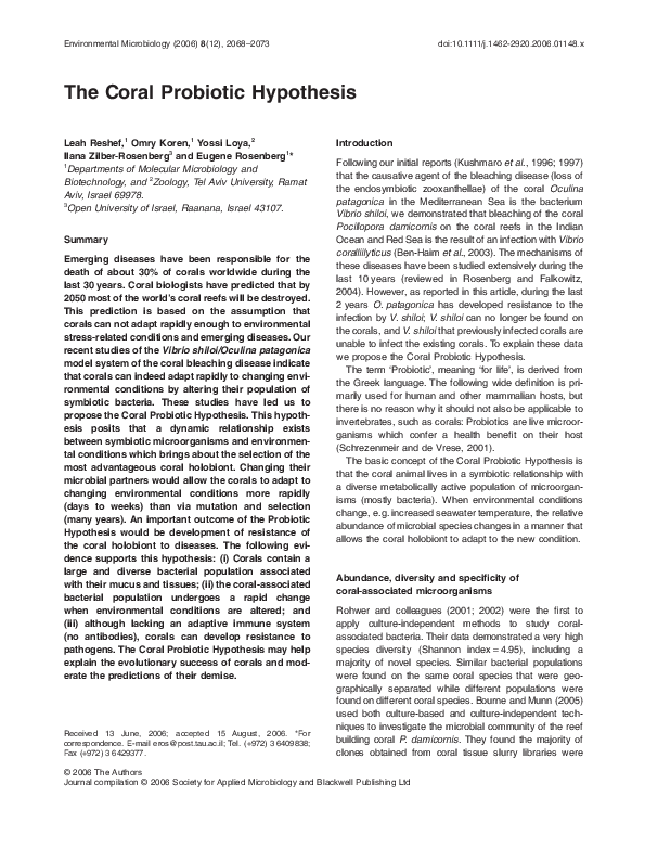 (PDF) The Coral Probiotic Hypothesis