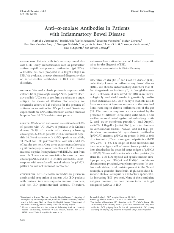 (PDF) Anti- -enolase Antibodies in Patients with Inflammatory Bowel Disease