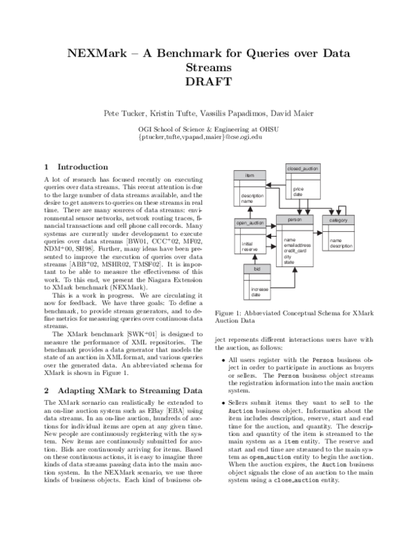 (PDF) NEXMark - A Benchmark for Queries over Data Streams DRAFT