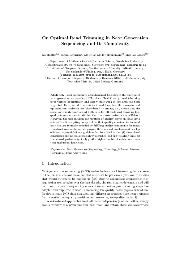 (PDF) On Optimal Read Trimming in Next Generation Sequencing and Its ...