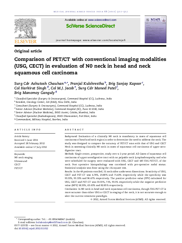 (PDF) Comparison of PET/CT with conventional imaging modalities (USG, CECT) in evaluation of N0 ...