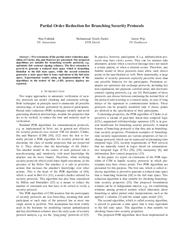 (PDF) Partial Order Reduction for Branching Security Protocols