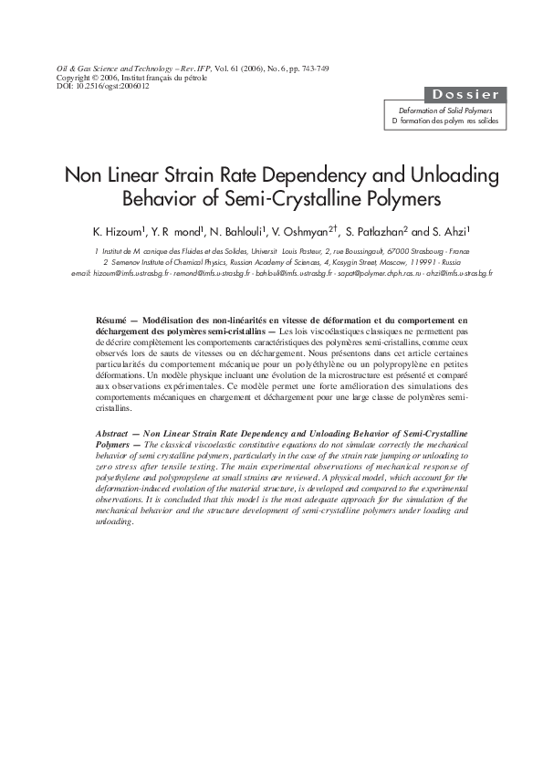 Pdf Non Linear Strain Rate Dependency And Unloading Behavior Of Semi