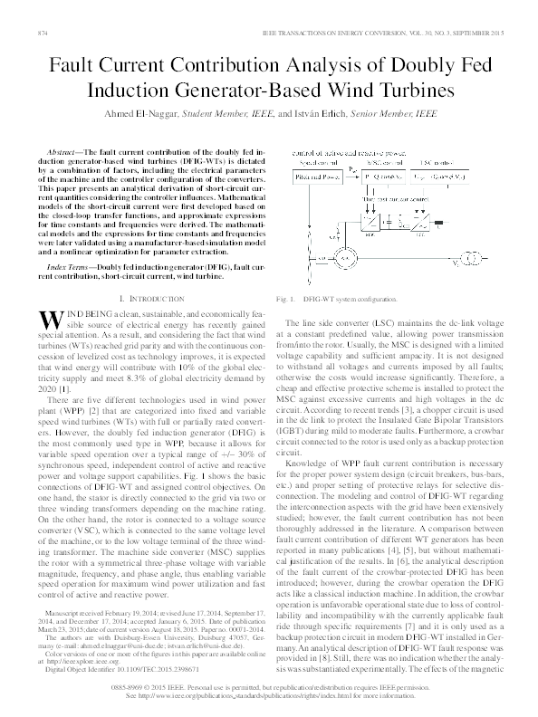 Pdf Fault Current Contribution Analysis Of Doubly Fed Induction Generator Based Wind Turbines