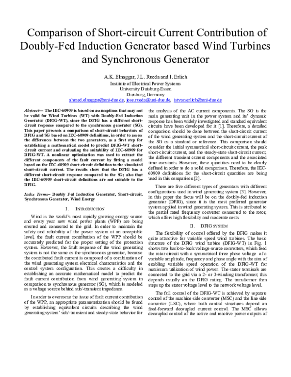 Pdf Comparison Of Short Circuit Current Contribution Of Doubly Fed