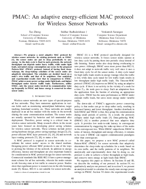 Pdf Pmac An Adaptive Energy Efficient Mac Protocol For Wireless Sensor Networks