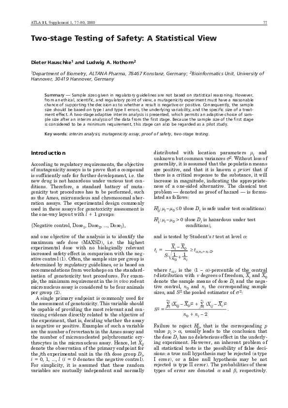(PDF) Two-stage testing of safety: a statistical view | Dieter Hauschke ...