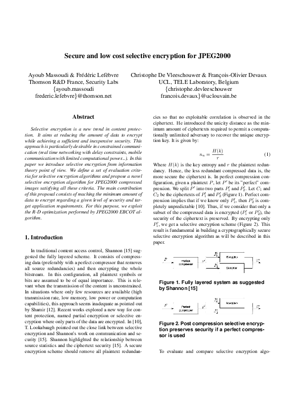 (PDF) Secure and Low Cost Selective Encryption for JPEG2000