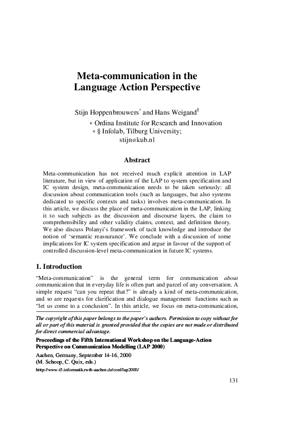 (PDF) Meta-communicati on in the Language Action Perspective
