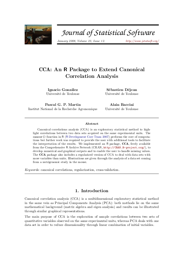 (PDF) CCA : An R Package to Extend Canonical Correlation Analysis