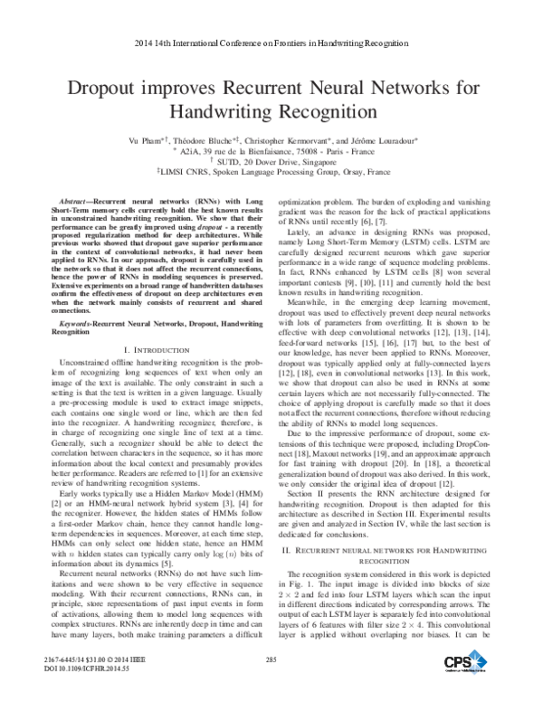 (PDF) Dropout Improves Recurrent Neural Networks for Handwriting Recognition