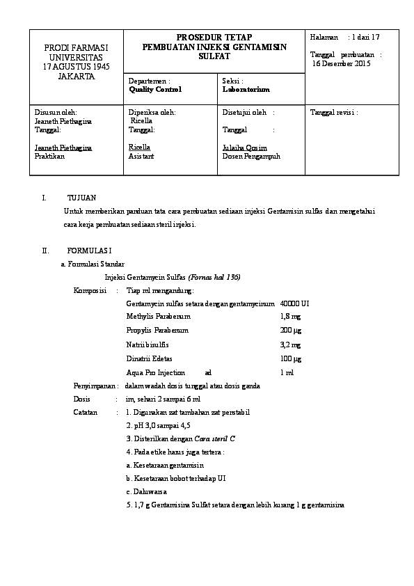 (DOC) formulasi steril injeksi gentamycin sulfat