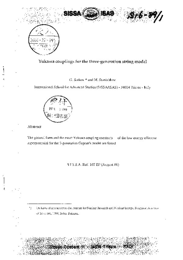 (PDF) Yukawa couplings for the three-generation string model
