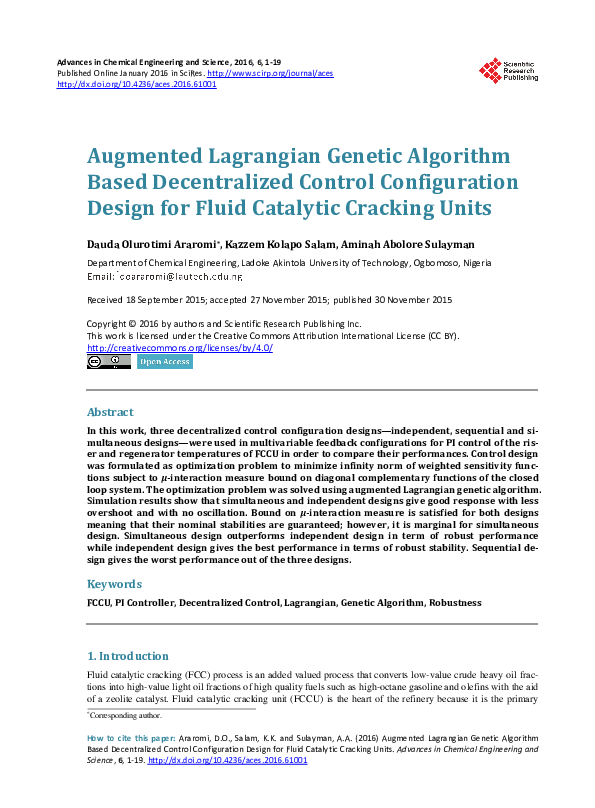 (PDF) Augmented Lagrangian Genetic Algorithm Based Decentralized Control Configuration Design ...
