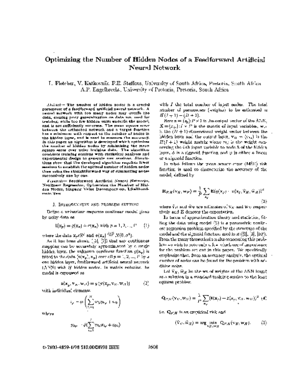 Pdf Optimizing The Number Of Hidden Nodes Of A Feedforward Artificial Neural Network