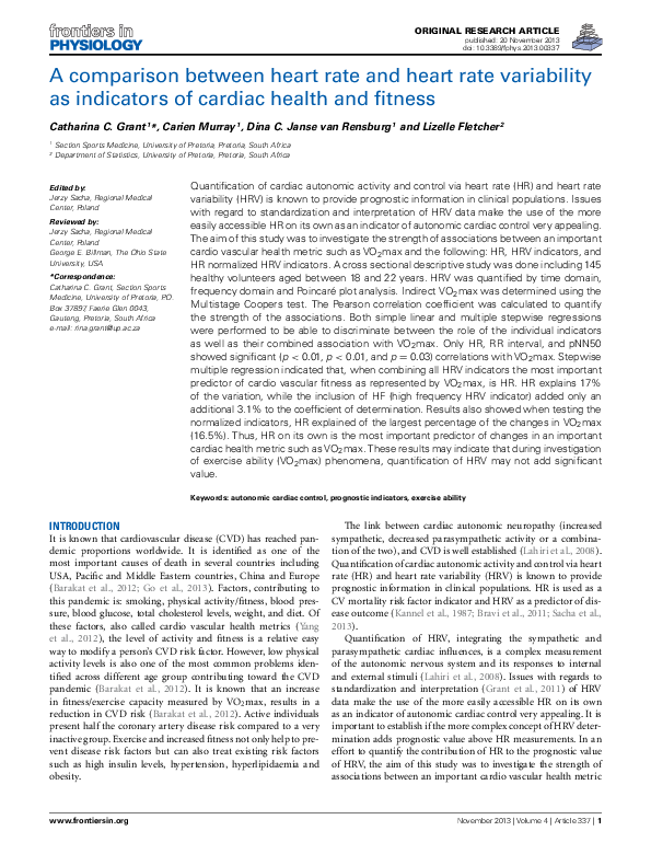 (PDF) A comparison between heart rate and heart rate variability as ...