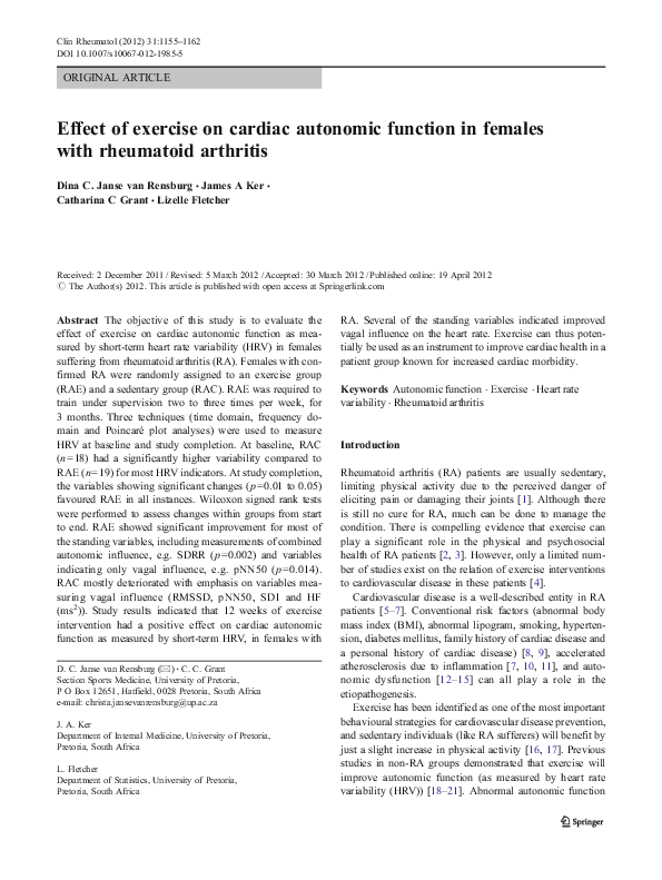 (PDF) Cardiac Autonomic Control in Women with Rheumatoid Arthritis During the Glittre Activities ...