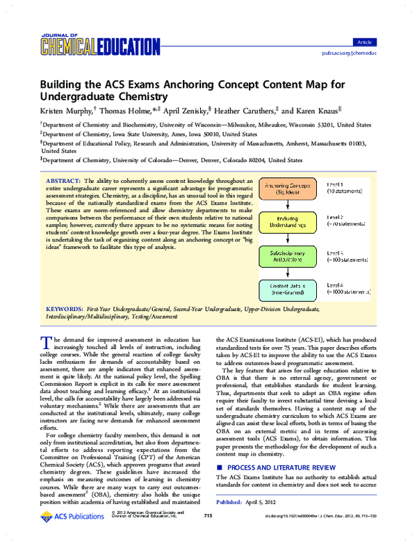 (PDF) Building the ACS Exams Anchoring Concept Content Map for ...