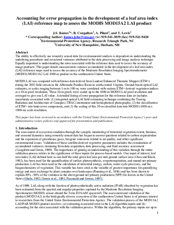 (PDF) Accounting for error propagation in the development of a leaf area index (LAI) reference ...
