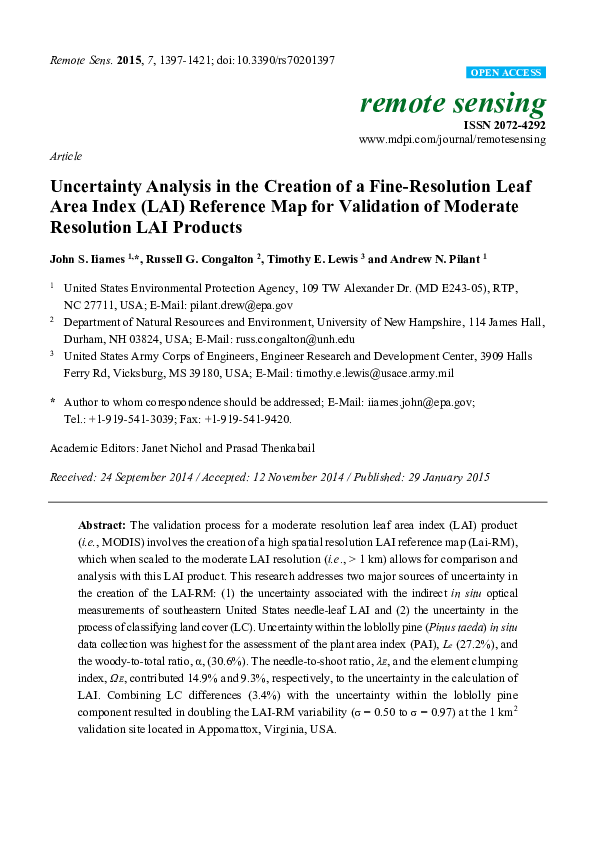 (PDF) Uncertainty Analysis in the Creation of a Fine-Resolution Leaf Area Index (LAI) Reference ...