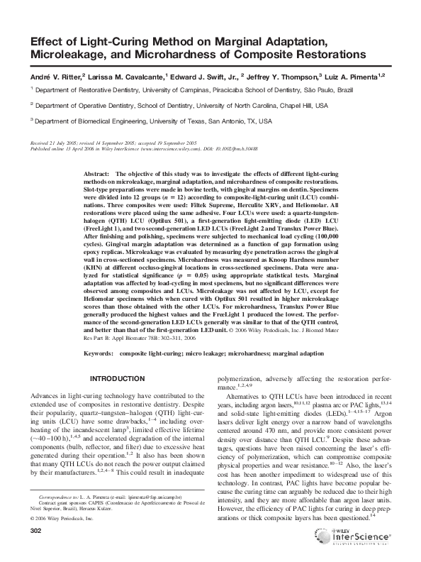 Pdf Effect Of Light Curing Units On Marginal Adaptation And Hardness Of Class Ii Composite