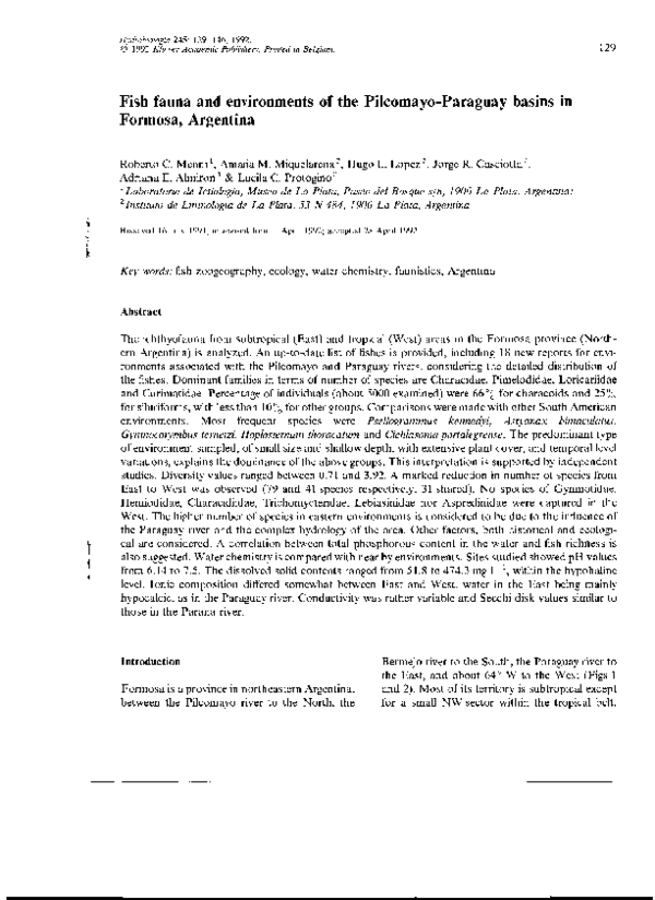(PDF) Fish fauna and environments of the Pilcomayo-Paraguay basins in ...