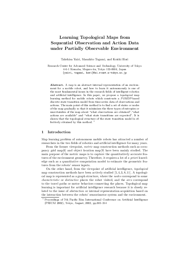 Pdf Learning Topological Maps From Sequential Observation And Action Data Under Partially