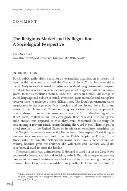 (PDF) The Religious Market and its Regulation: A Sociological Perspective