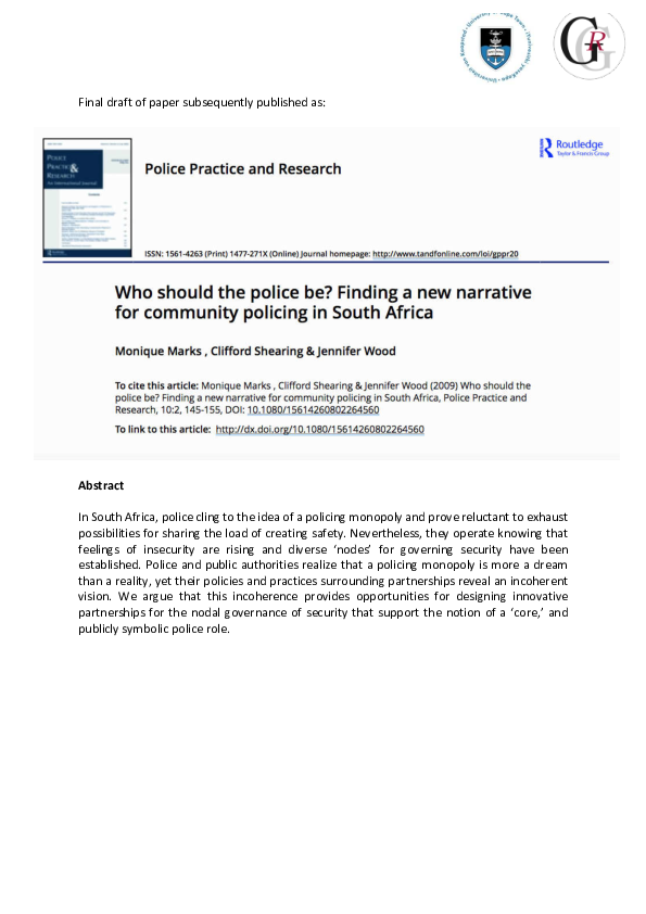 (PDF) Who should the Police be? Finding a New Narrative for Community ...