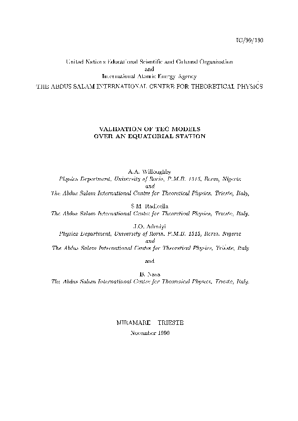 (PDF) TEC Model Validation at Equatorial Ghana