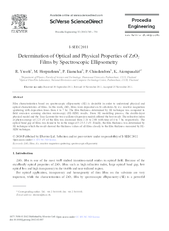 (PDF) Determination of Optical and Physical Properties of ZrO2 Films by ...