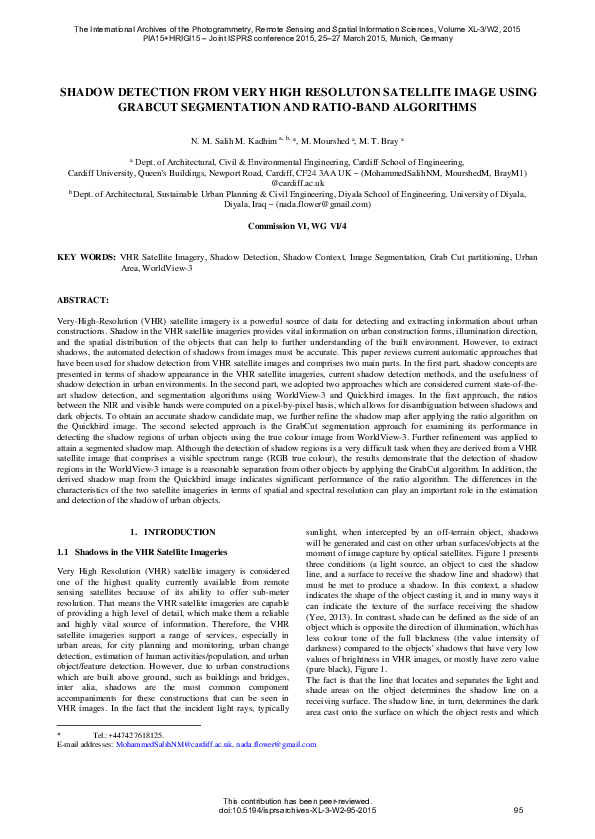 Pdf Shadow Detection From Very High Resoluton Satellite Image Using Grabcut Segmentation And