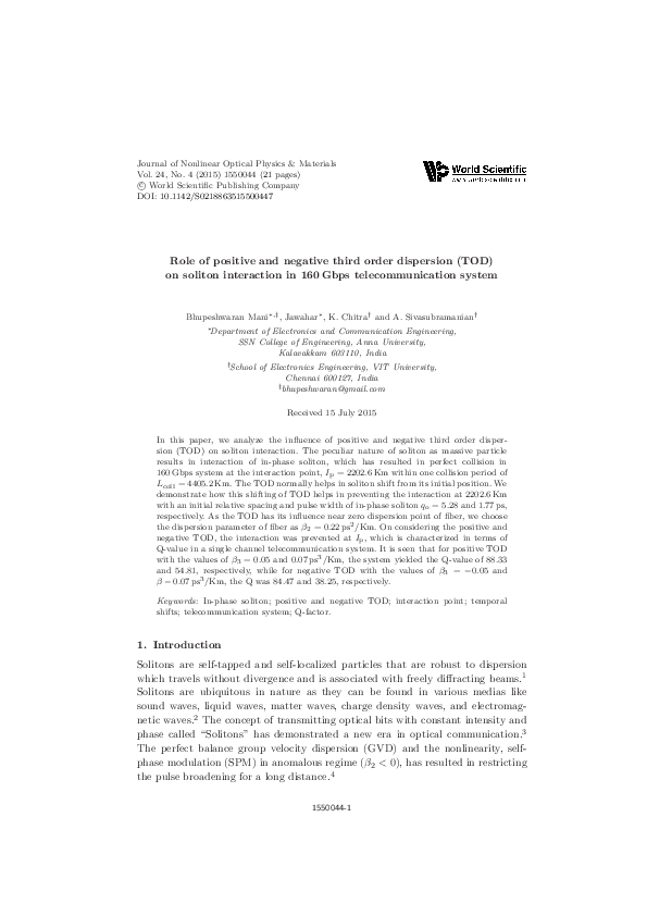 (PDF) Study on fundamental and higher order soliton with and without third-order dispersion near ...