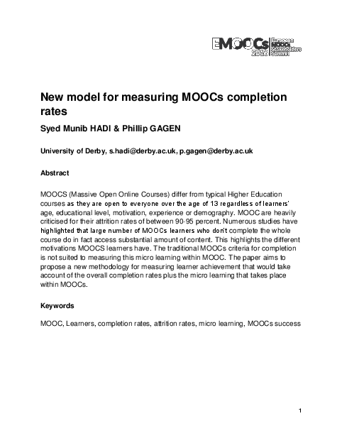 (PDF) New model for measuring MOOCs completion rates