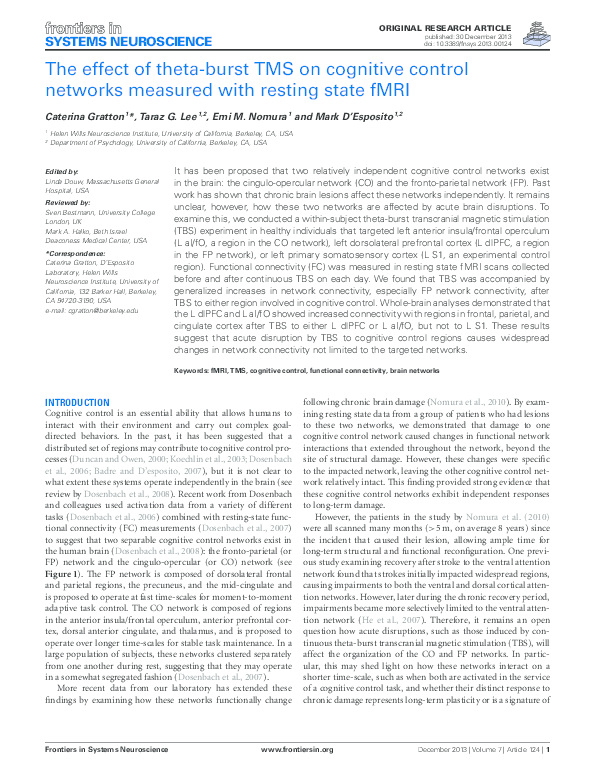 (PDF) The effect of theta-burst TMS on cognitive control networks measured with resting state ...