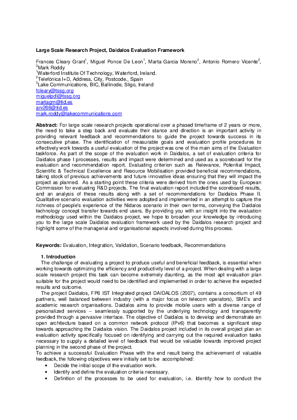 (PDF) Large Scale Research Project, Daidalos Evaluation Framework