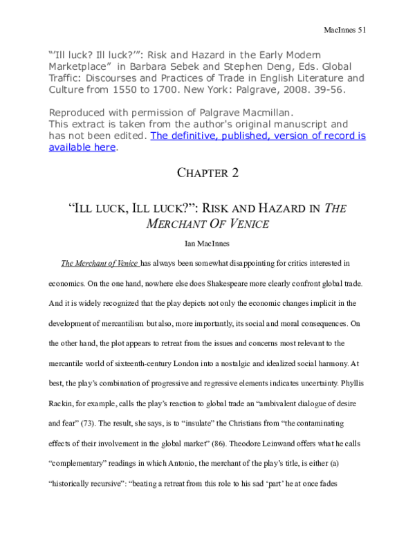 (PDF) “’Ill luck? Ill luck?’”: Risk and Hazard in the Early Modern ...